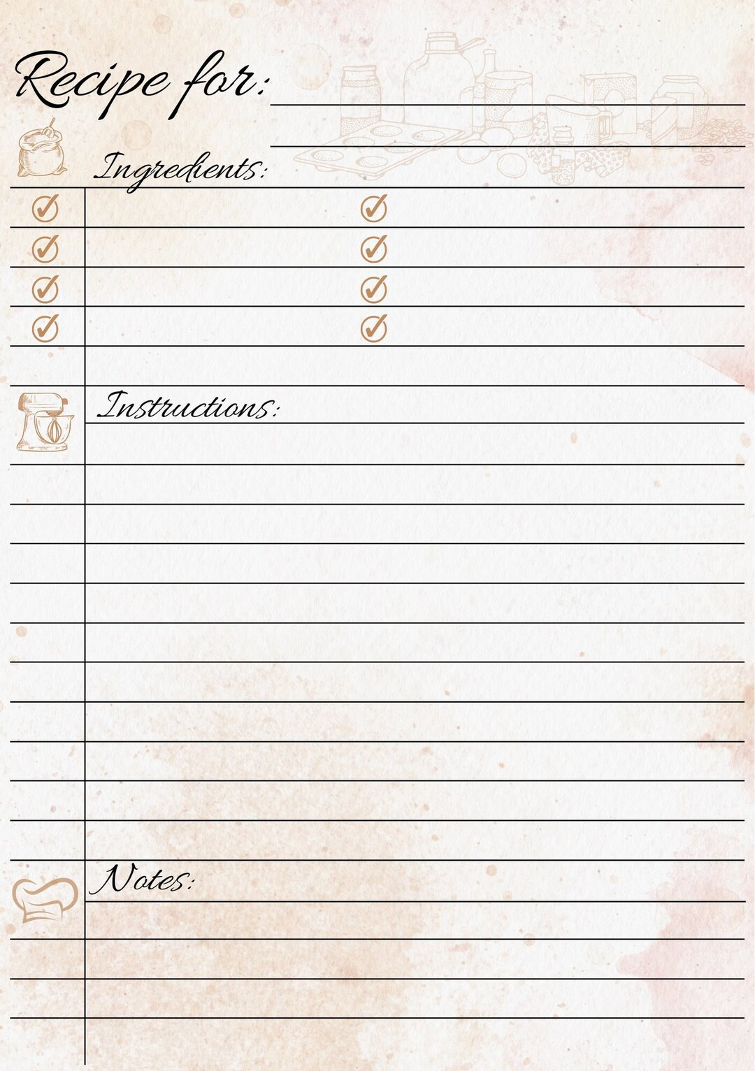 Printable Recipe Card Template, Instant Download, A5, Vintage ...