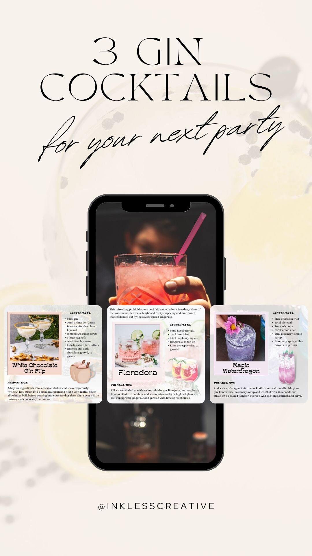 3 Gin Cocktail Recipes Printable PDF - Etsy