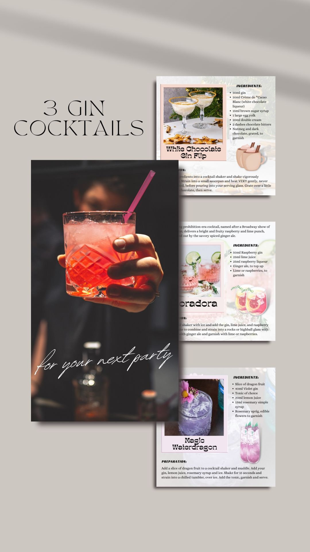 3 Gin Cocktail Recipes Printable PDF - Etsy