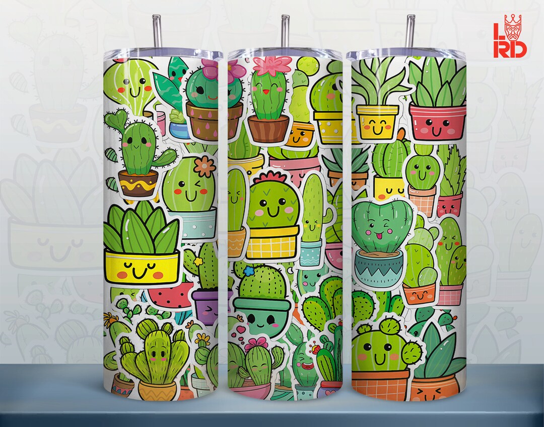 Cute Cactus Design 20oz Tumbler Wrap, Green Cactus 20oz Skinny Tumbler ...