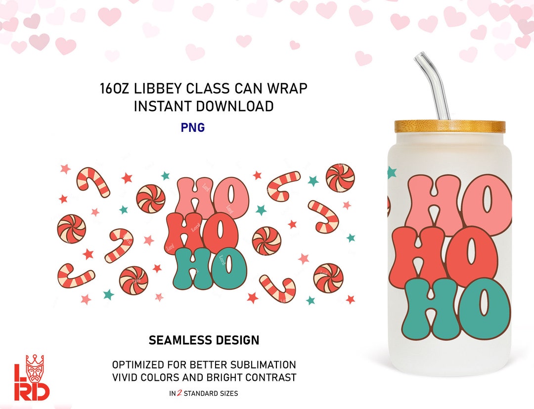 Hoho Christmas Design 16 Oz Libbey Glass Can, Candy 16oz Glass Can ...