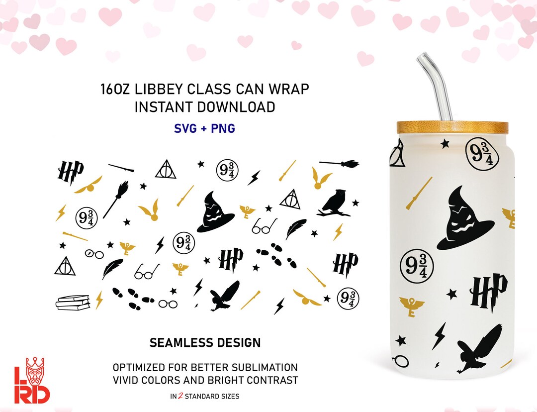SVG mágico, Harry 16 oz Libbey Glass Can Wrap Diseño de sublimación ...