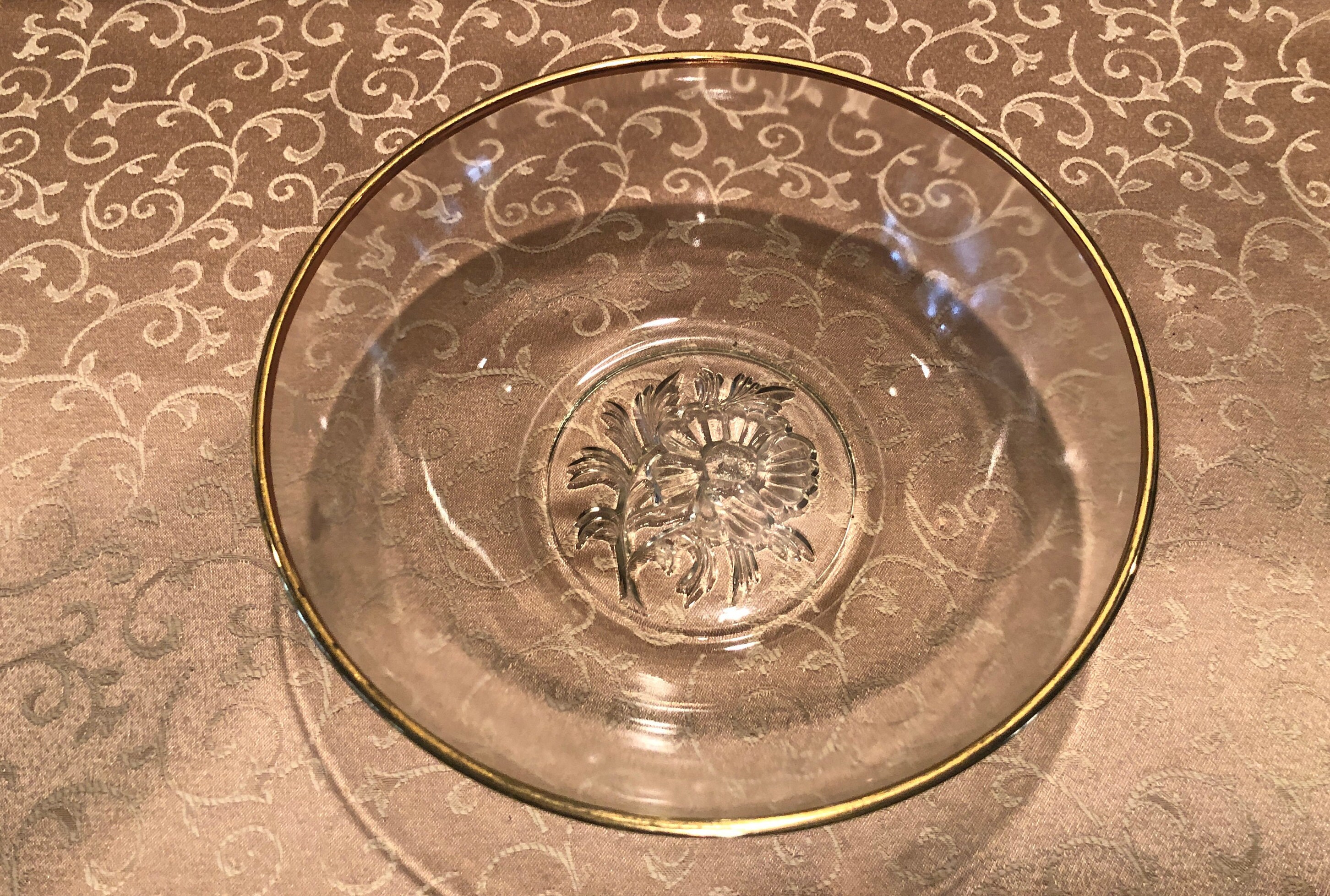 Vintage Lead Crystal Serving Bowl With Embossed Flowers & Gold Rim - Etsy