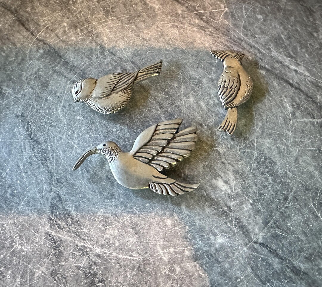 Pewter Bird Magnets ~ Set of 3 - Etsy