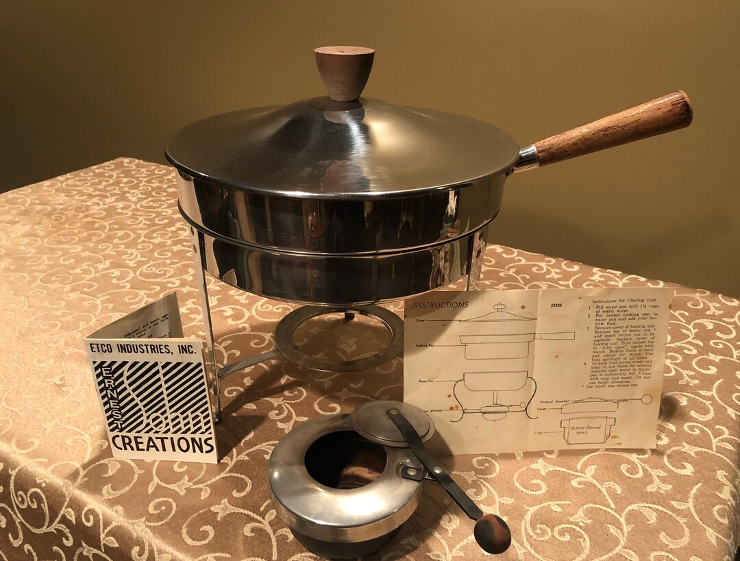 ETCO Industries Chafing Dish With Wood Knob & Handle ~ Vintage - Etsy