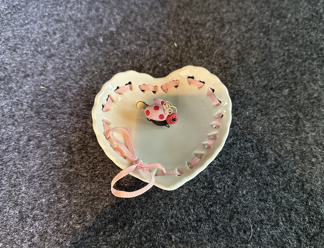 Heart Shaped Trinket Dish With Ladybug Trinket - Etsy