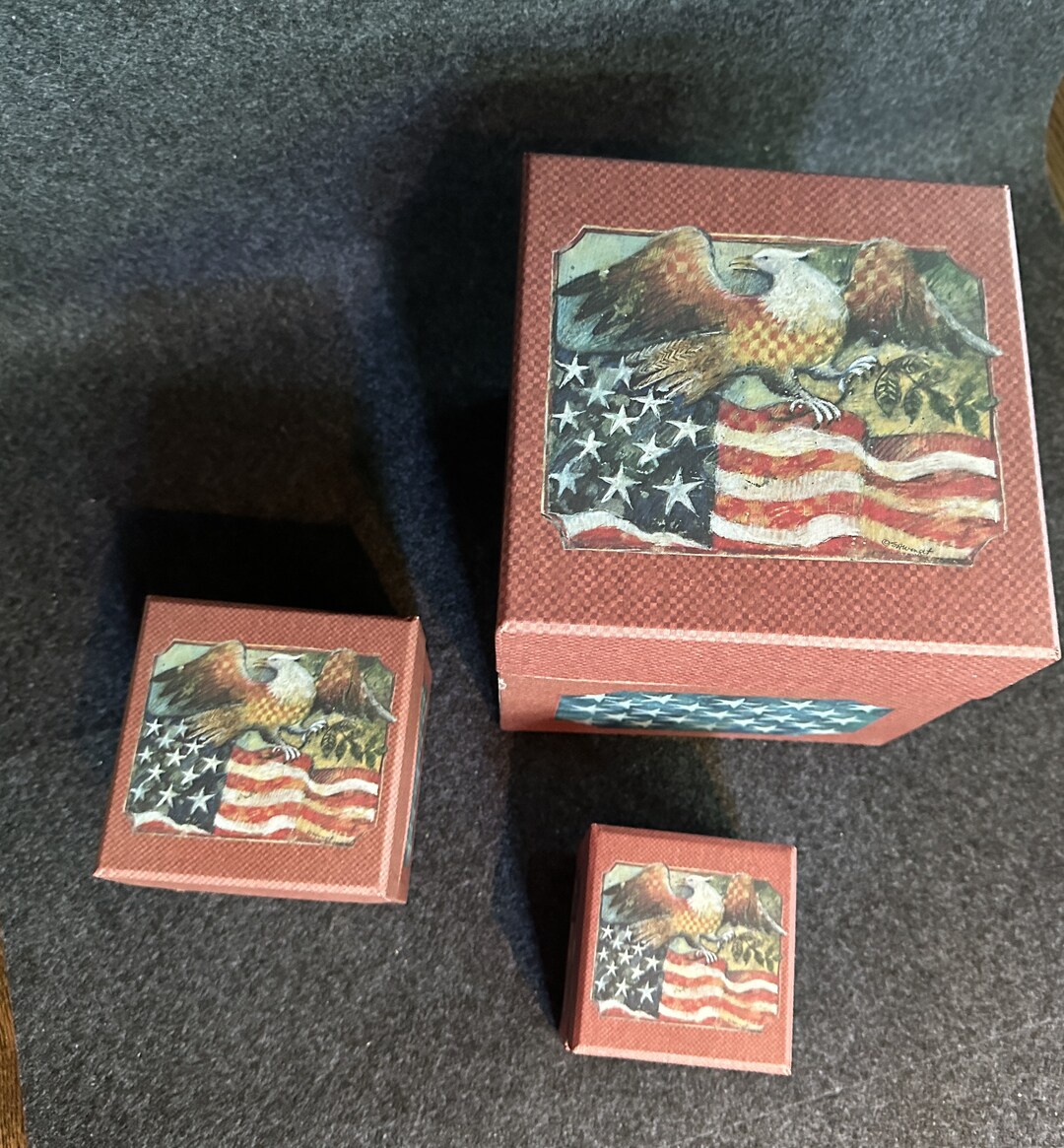 Americana Nesting Storage Boxes With Eagle & Flag Design ~ Set of 3 ...