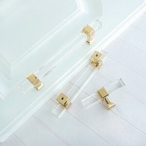 Custom Square Acrylic Drawer Pull Gold Clear Dresser Pulls Bathroom ...