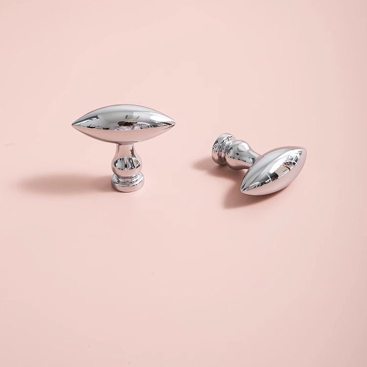 Silver Chrome Knob Olive Shape Knob Minimalist Dresser Pull - Etsy