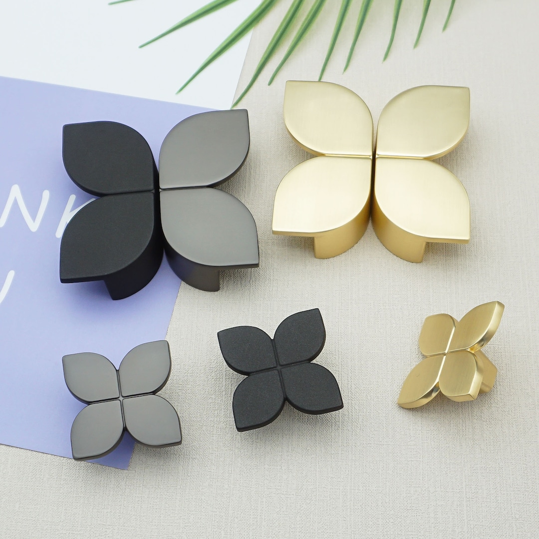 2.5" Black Clover Cabinet Pull Unique Drawer Knobs Kitchen Door Handles ...
