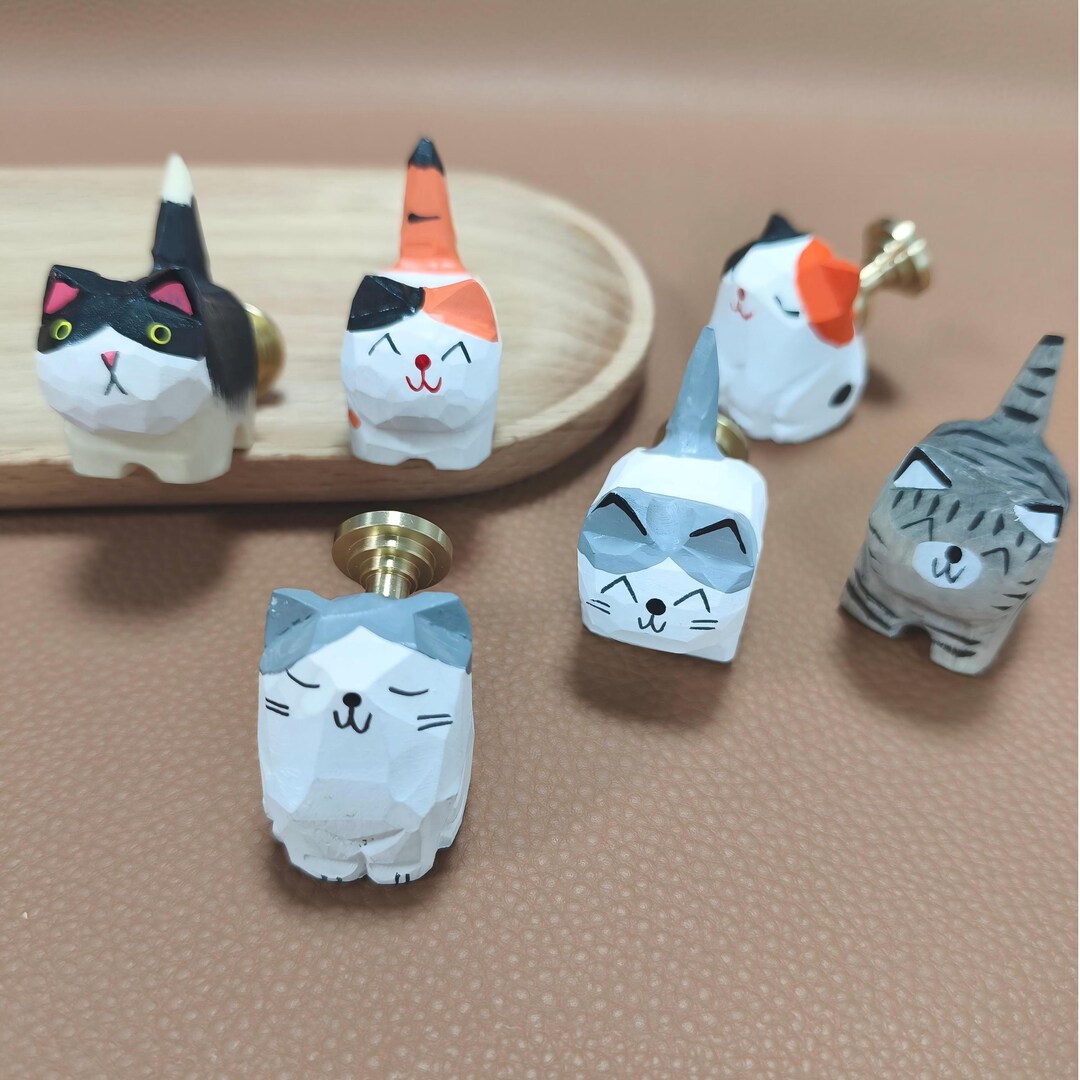 Cute Cat Drawer Knob,hand Carved Colorful Cabinet Knobs,animal Dresser ...