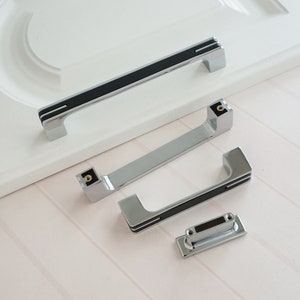 Chrome Black Cabinet Door Handles Modern Large Dresser Pull Silver ...