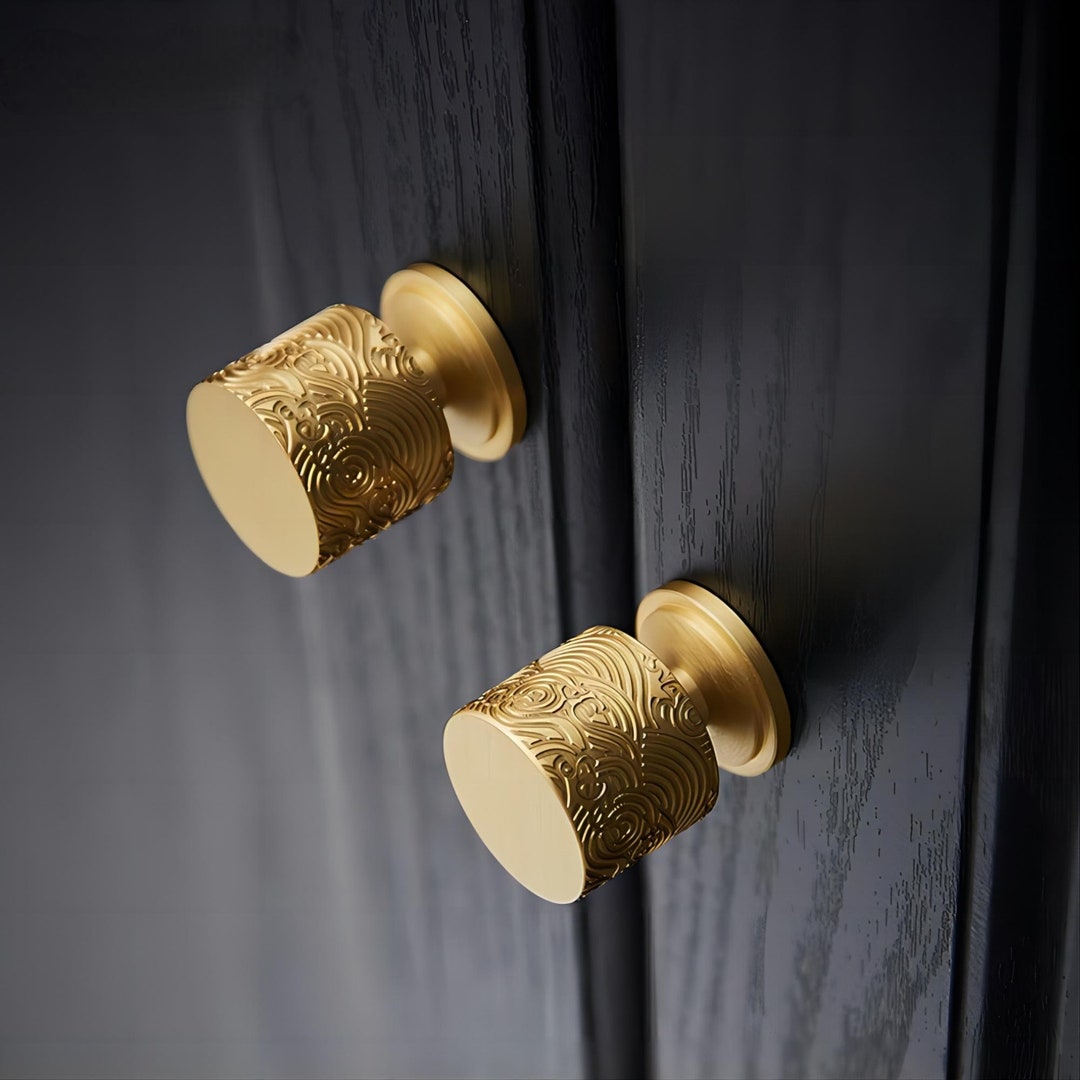 Art Deco Drawer Pulls Solid Brass Wave Cabinet Knobs Gold Drop Dresser ...