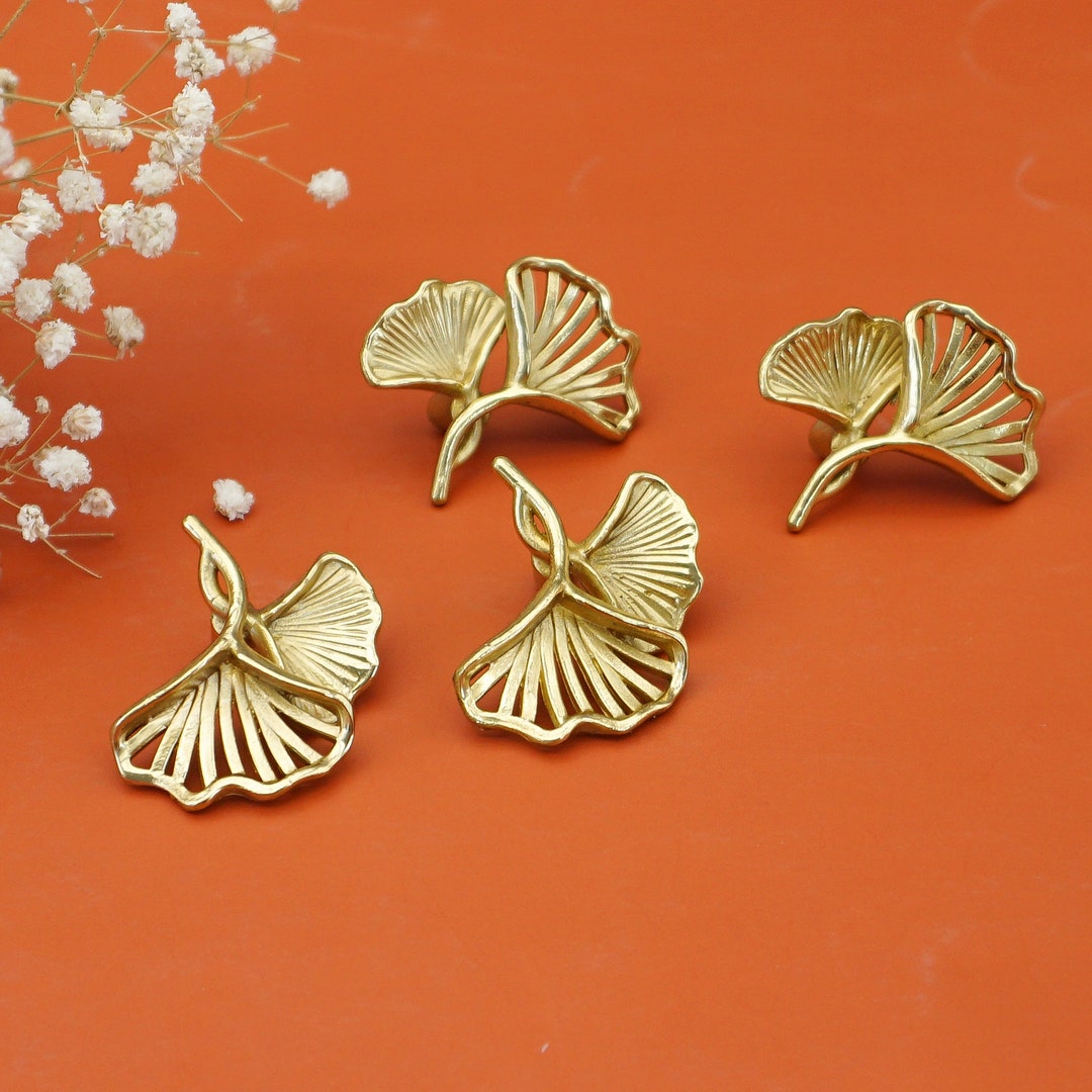 Gold Ginkgo Leaf Knobs for Cabinet Dresser Pulls Knobs Leaves Drawer ...