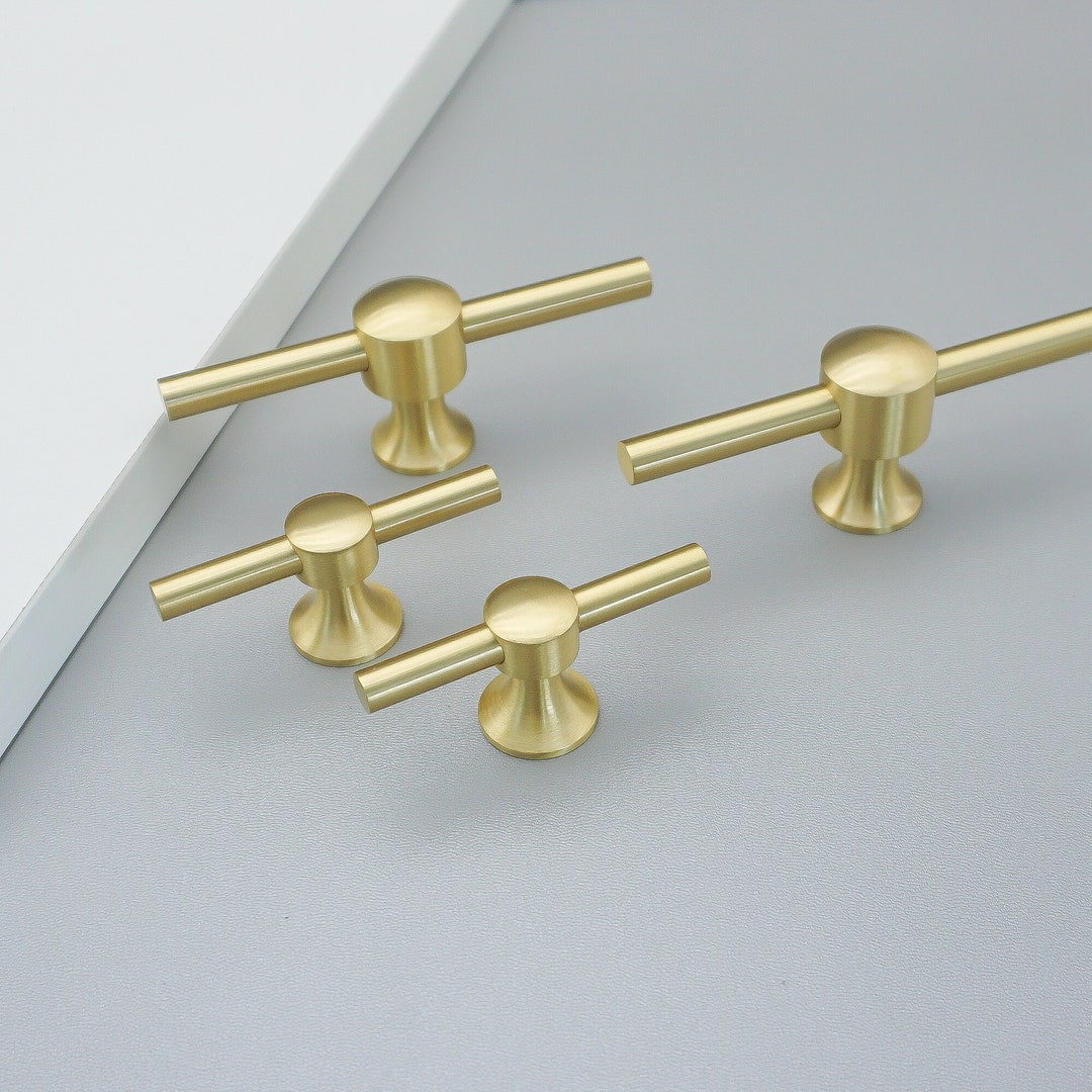 Solid Brass Drawer Pulls Knobs Gold Cabinet Pulls T Bar Knob Cupboard Pull Knob Dresser Handle ...