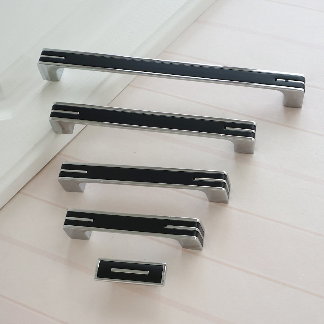 Chrome Black Cabinet Door Handles Modern Large Dresser Pull Silver ...