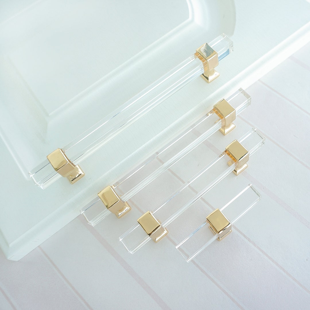 Custom Square Acrylic Drawer Pull Gold Clear Dresser Pulls Bathroom ...