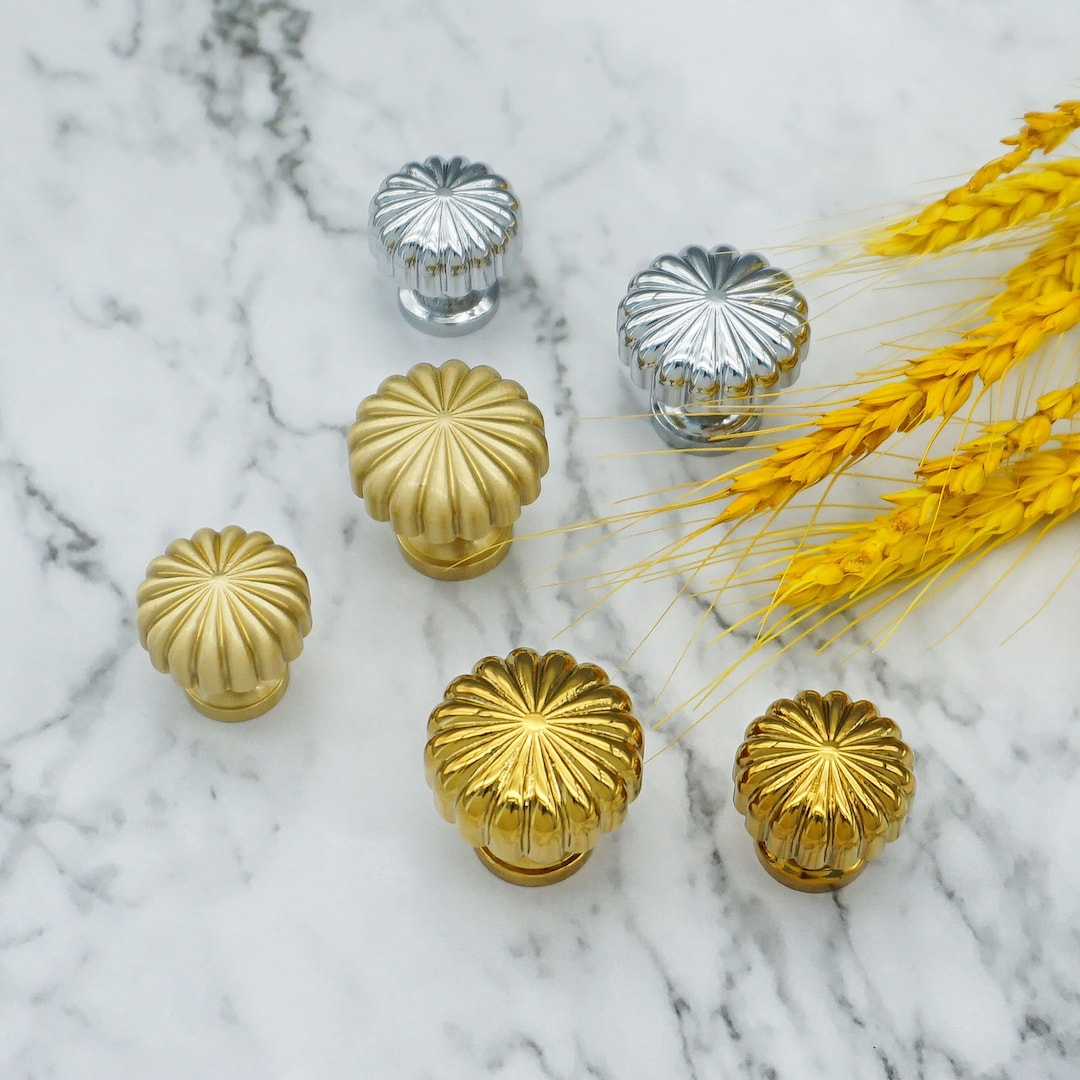 Solid Brass Cabinet Knobs Unique Drawer Knobs Polished Gold Kitchen ...