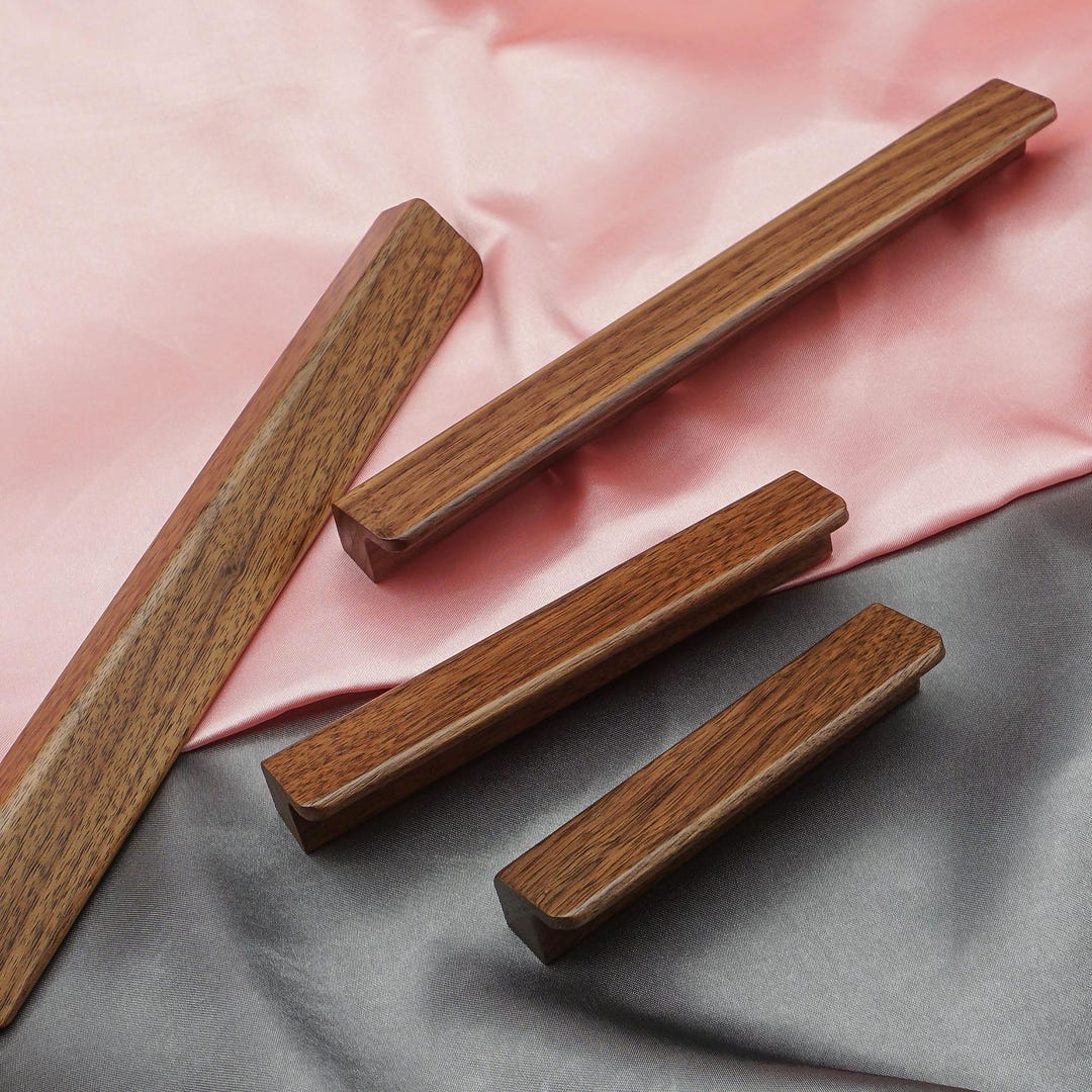 Natural Wood Pulls Handles Black Walnut Dresser Handles Minimalism Door ...