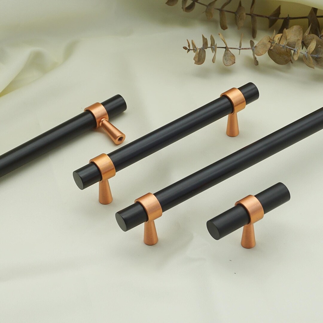 Minimalist Black Copper Drawer Pulls T Bar Handles Modern Cabinet Knobs ...