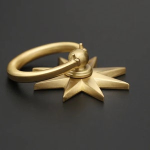 Star Gold Knob Solid Brass Ring Drop Pulls Kitchen Cabinet Knob Gold Knobs Pulls Unique Drawer ...