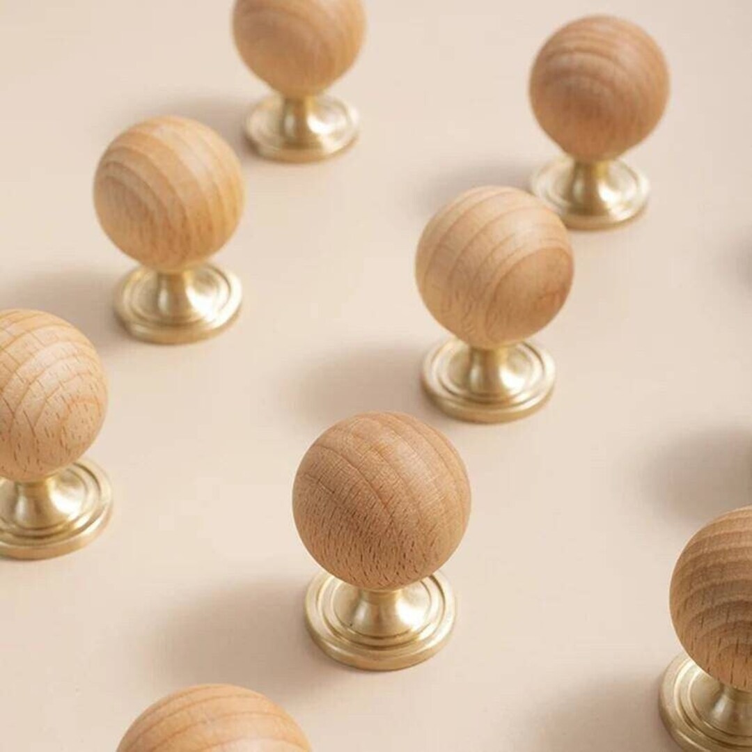 Nature Wood Draw Knob Mini Ball Dresser Knobs Boho Nursery Drawer Pull ...