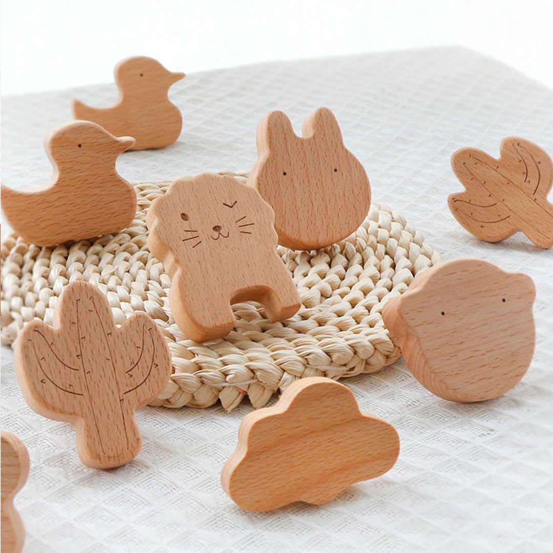 Natural Solid Wood Drawer Pulls Animals Wooden Knobs Lion Duck Rabbit Cabinet Handles Star Heart ...