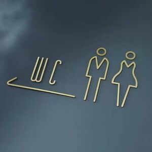 Brass Restroom Door Sign Modern Restroom Arrow Door Signs - Etsy Hong Kong