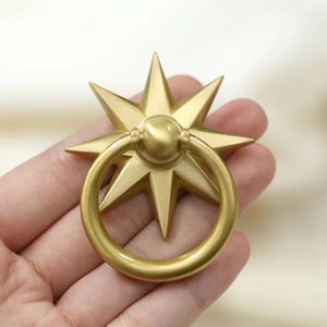 Star Gold Knob Solid Brass Ring Drop Pulls Kitchen Cabinet Knob Gold Knobs Pulls Unique Drawer ...
