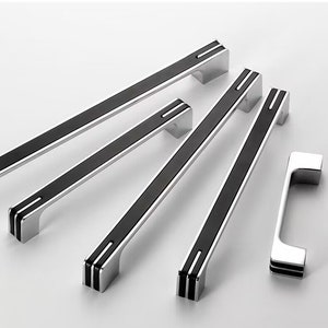 Chrome Black Cabinet Door Handles Modern Large Dresser Pull Silver ...