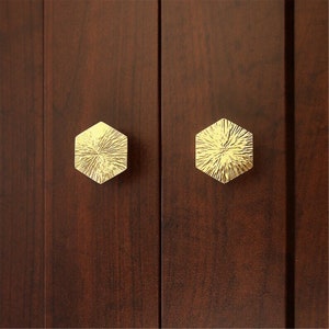 Solid Brass Drawer Knob Unique Hexagon Cabinet Knob Pull Modern Kitchen Handle Dresser Knob ...