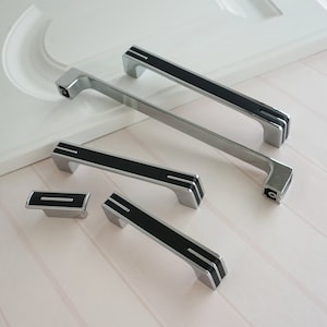 Chrome Black Cabinet Door Handles Modern Large Dresser Pull Silver ...