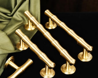 Gold Drawer Pull, Solid Brass Cabinet Hardware, Bamboo Cabinet Handles, Brass Kitchen Cabinet ...