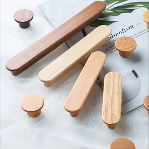 Beech Walnut Wood Drawer Pulls Knobs Natural Wood Cupboard Handles Oak Cabinet Pulls Simple ...