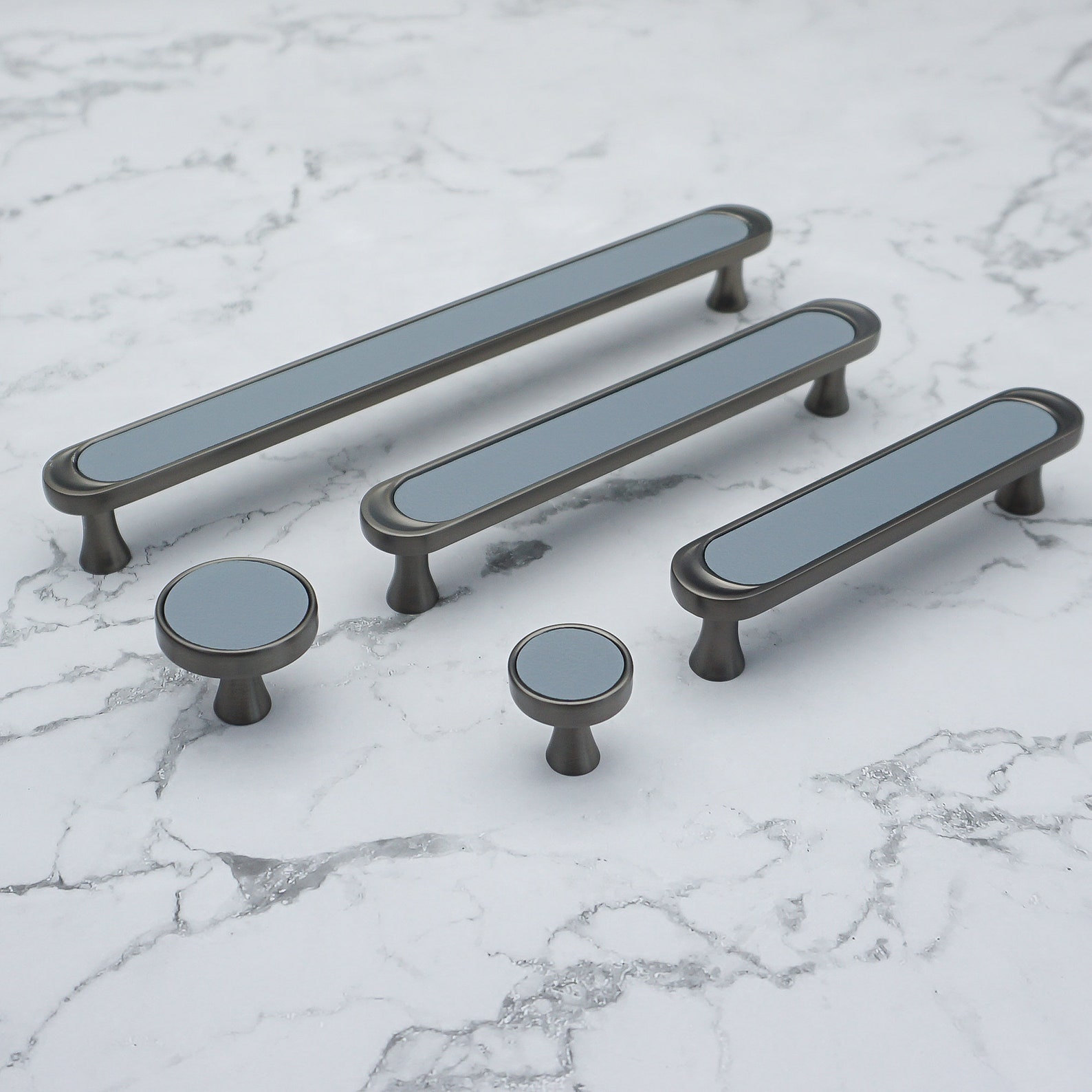 Blue Leather Dresser Knobs Handles Brushed Nickel Drawer Pull - Etsy