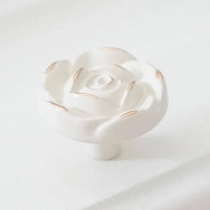 Unique Rose Flower Drawer Knobs With Backplate Cream White Siver Gold Kitchen Cabinet Door Knob ...