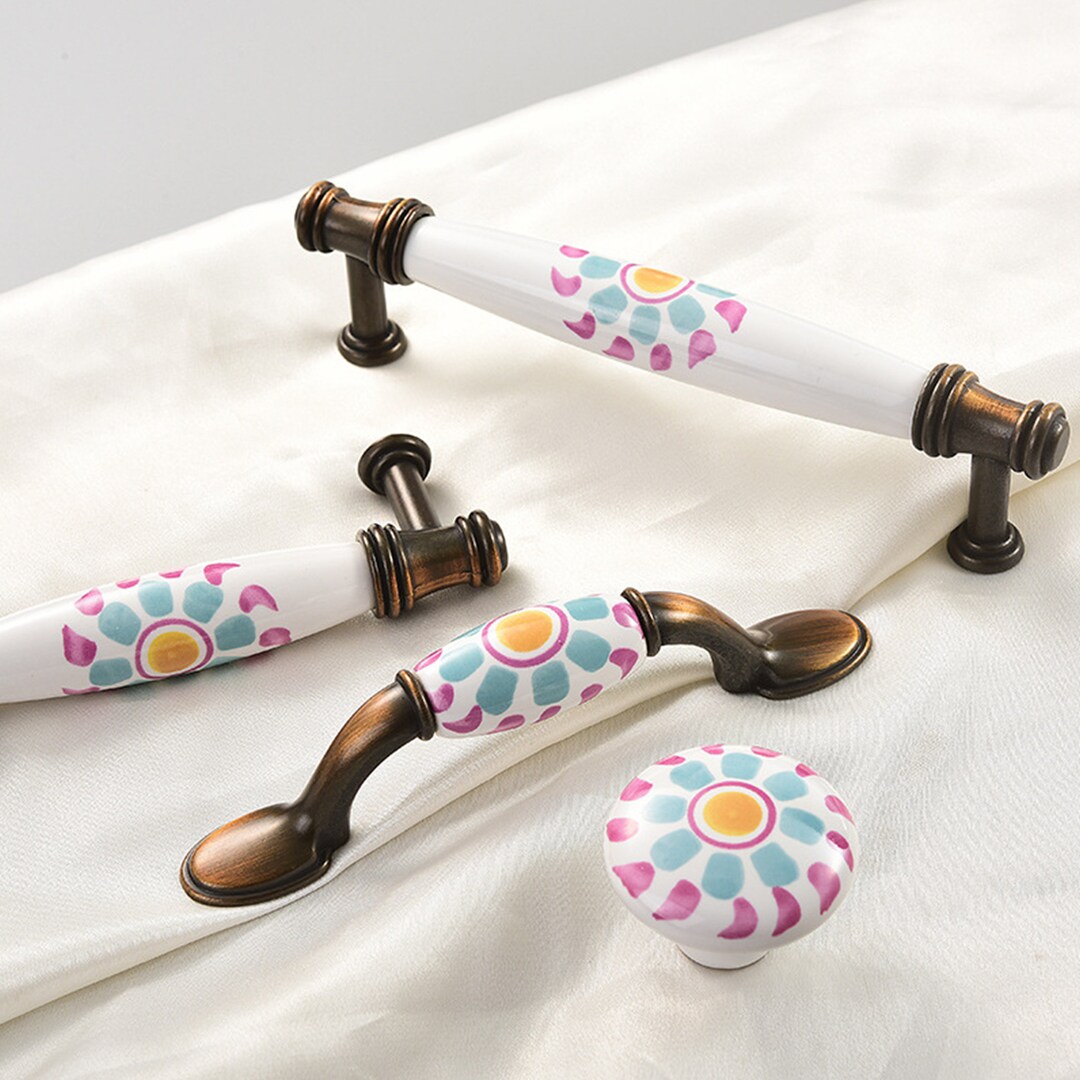 Colorful Floral Ceramic Knobs Handles Kitchen Cabinet Pulls - Etsy Hong ...