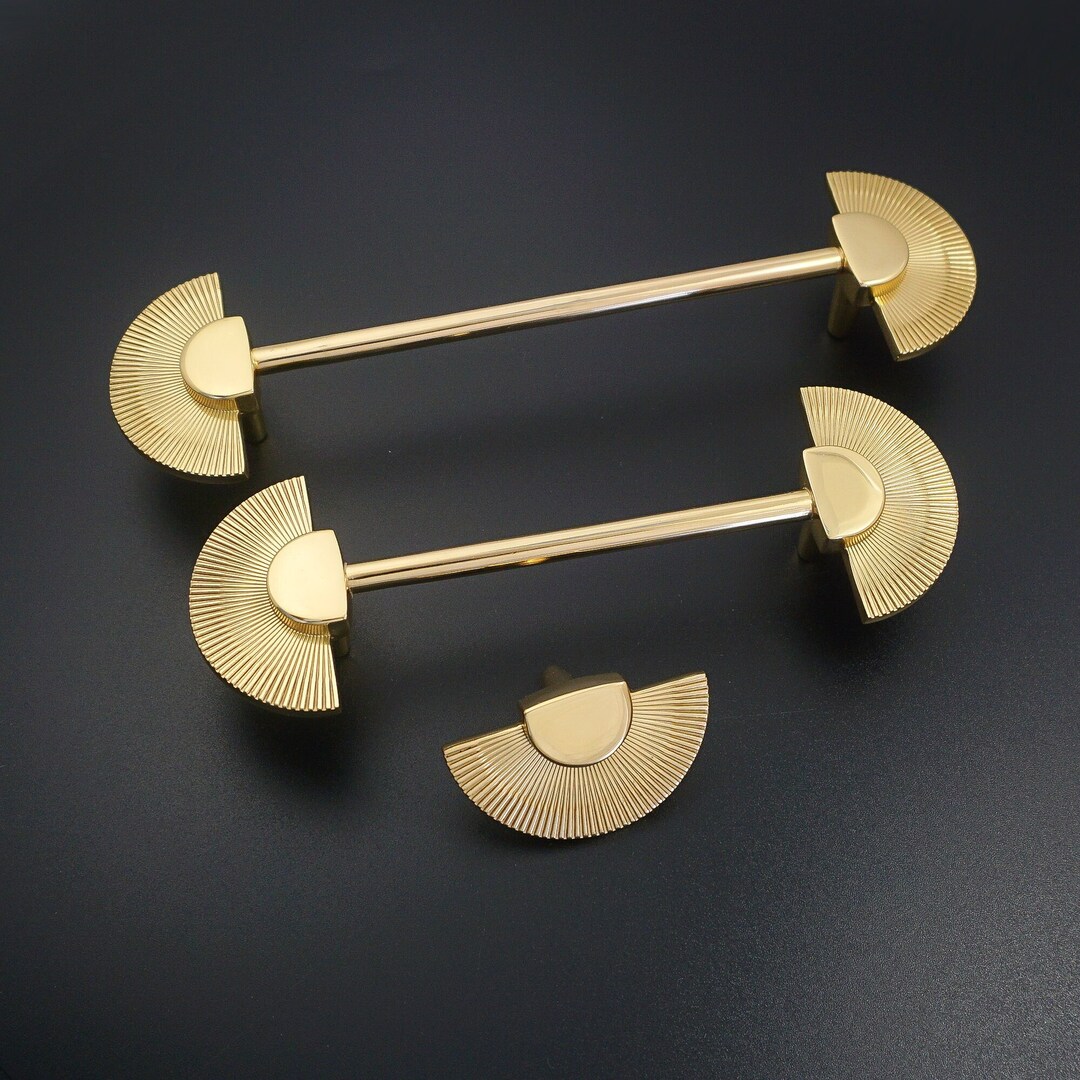 Solid Brass Gold Fan Knobs Elegant Dressers Handles Gift Unique Sector Drawer Knobs Handles ...