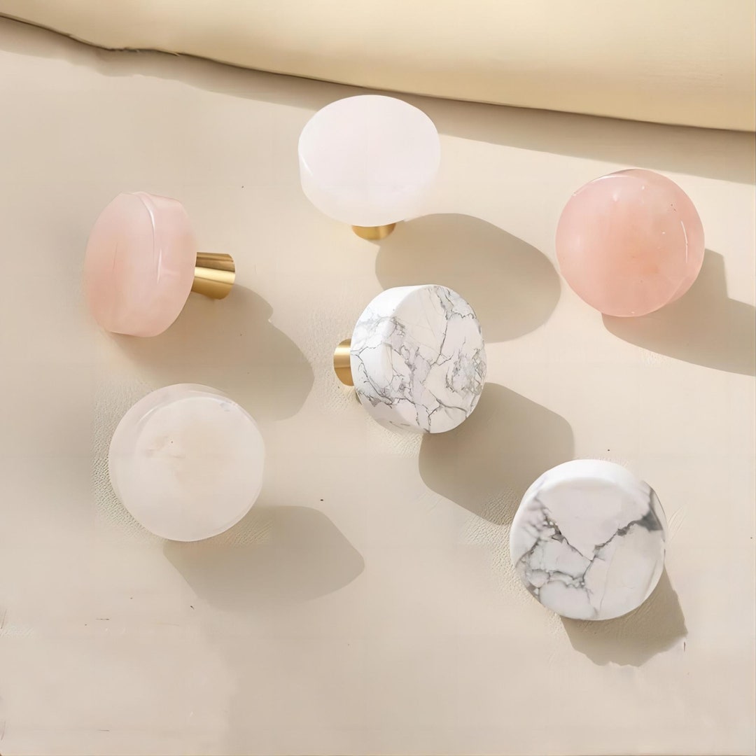 Natural Crystal Drawer Knob Pink Dresser Knobs Gray White Marble Cabinet Knobs Pulls Unique ...