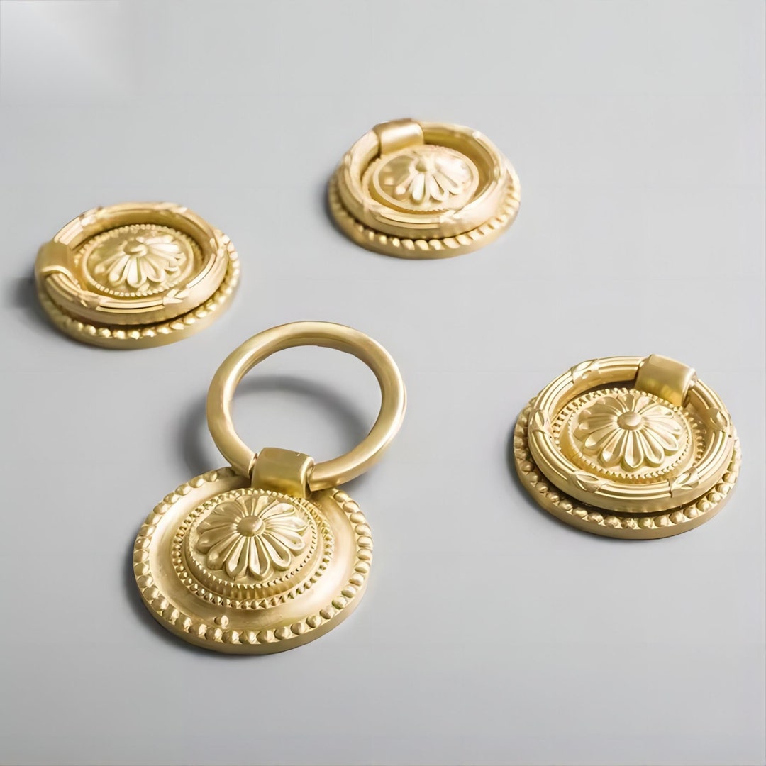 Exquisite Flower Knobs Gold Circular Drawer Pulls Gold Dresser Knobs ...