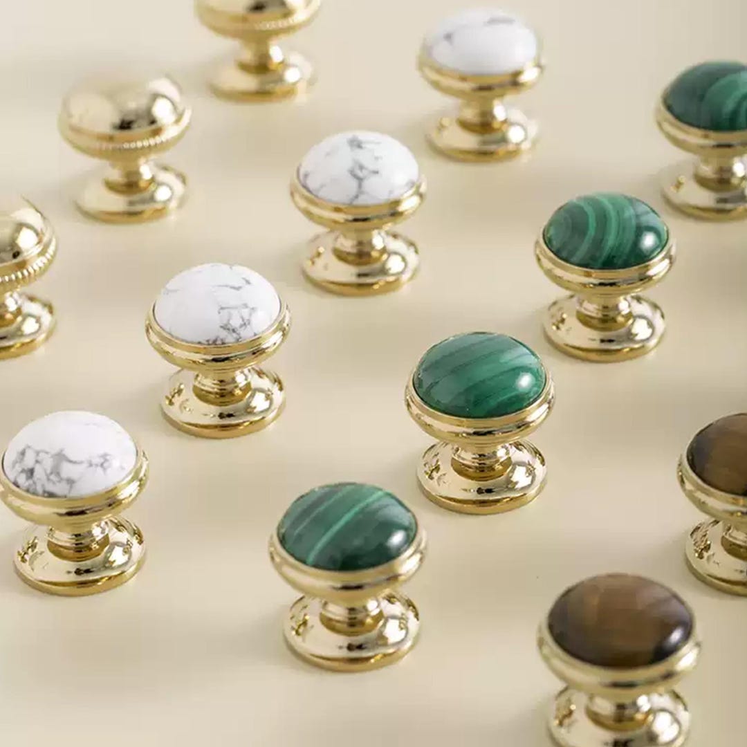 Luxury Drawer Knobs Natural Stone Cabinet Pulls Knobs Shiny Gold Stone ...