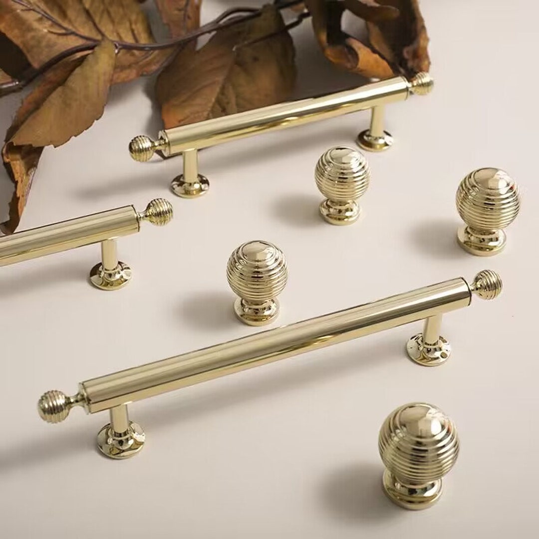 Shiny Gold Cabinet Knobs Solid Brass Cabinet Pulls Nordic Brushed Brass ...
