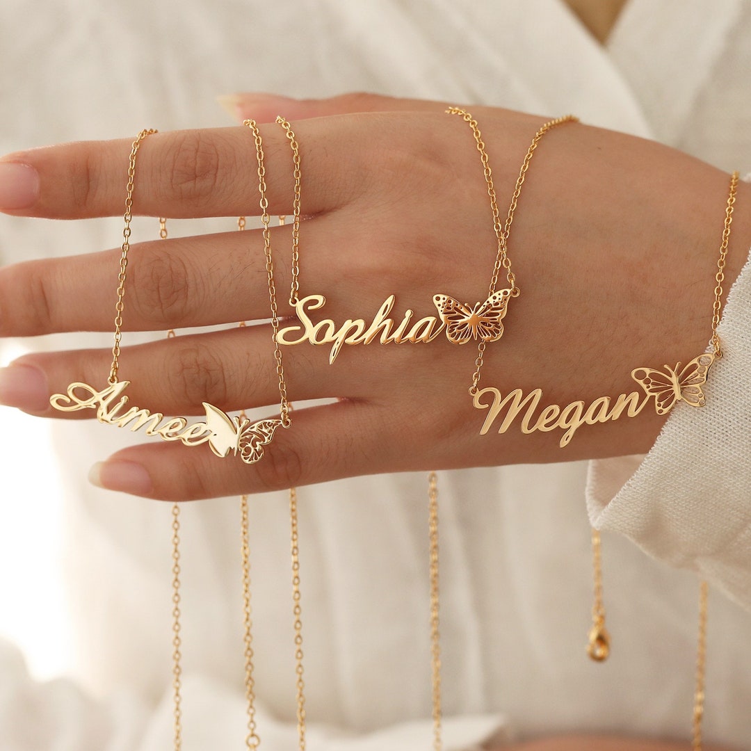 Personalized Name Necklace, 18k Gold Plate Name Necklace With Butterfly ...