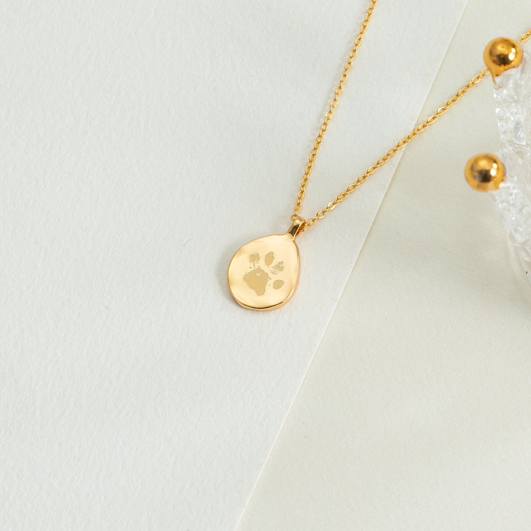 Actual Paw Print Necklace, Engraved Pet Paw Print Necklace, Custom Pet ...