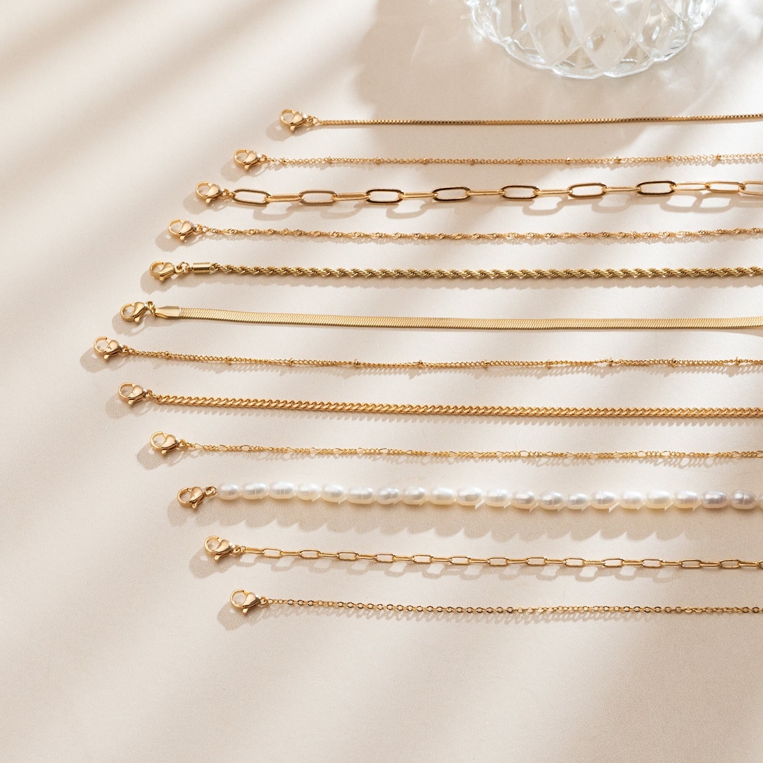 18K GOLD Chain Necklace, Paperclip Chain, Twist Chain,vine Chain, Bead ...