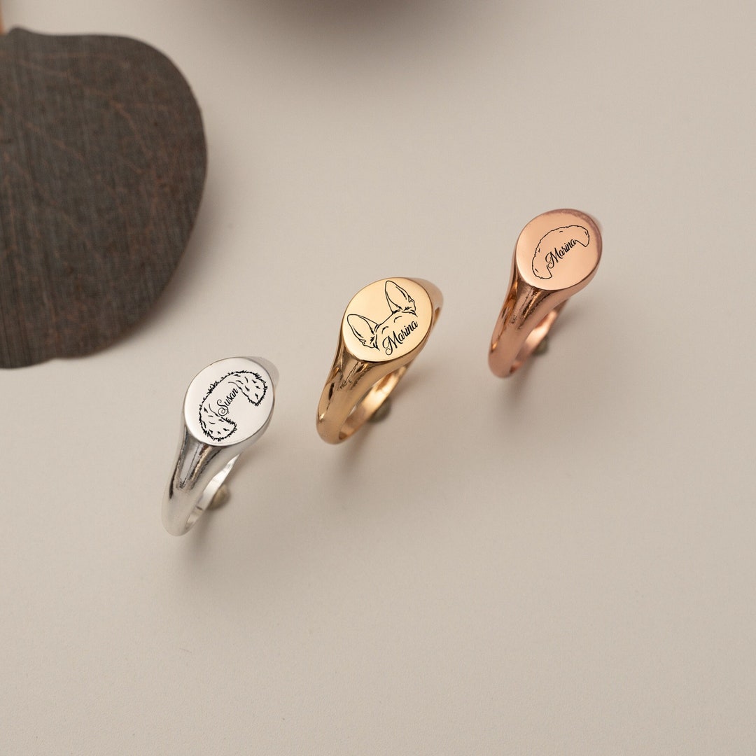 Signet Dog Ear Ring, Engraved Dog Name Ring, Personalized Rings, Dog ...