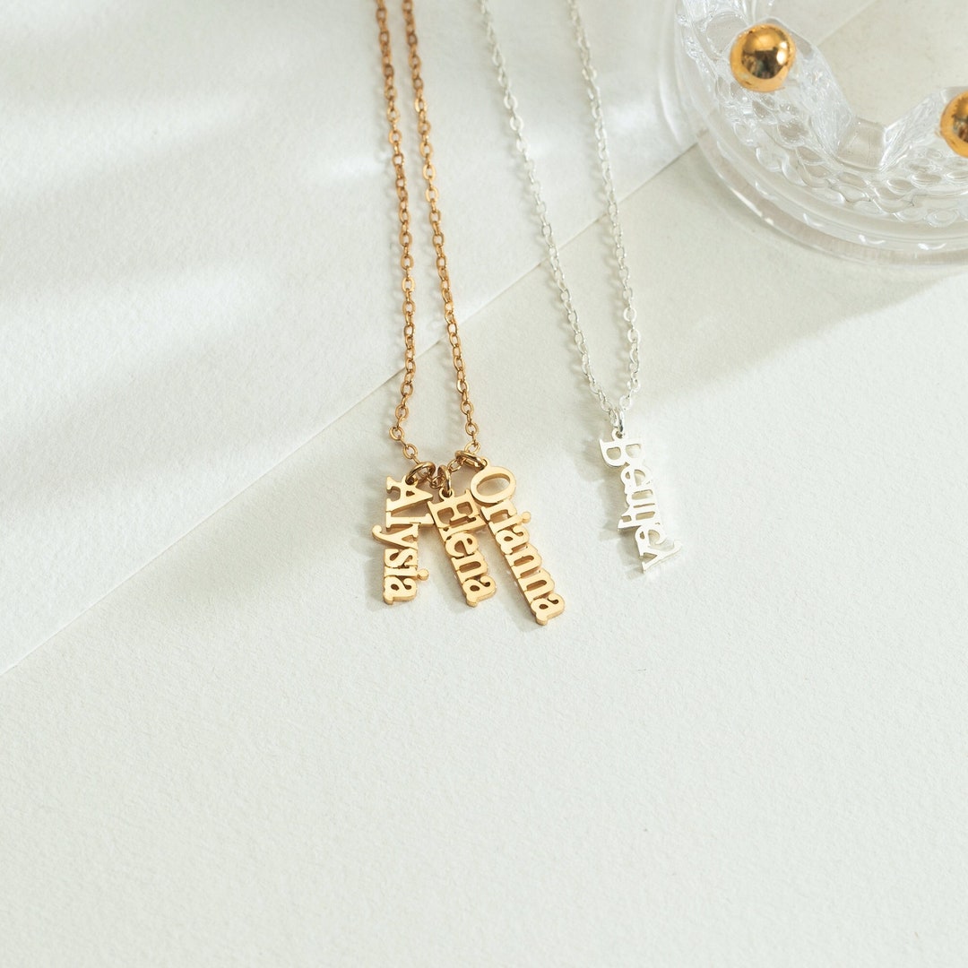 Personalized Name Necklace, Vertical Name Necklace, Dangle Name Jewelry ...