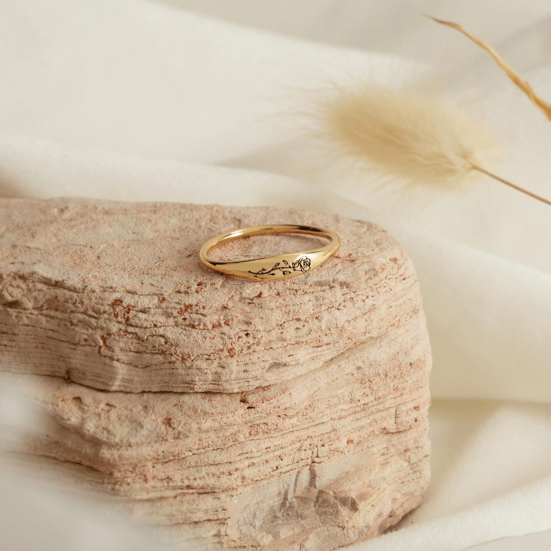 Tiny Birth Flower Ring Personalized Birth Month Floral Ring Custom ...