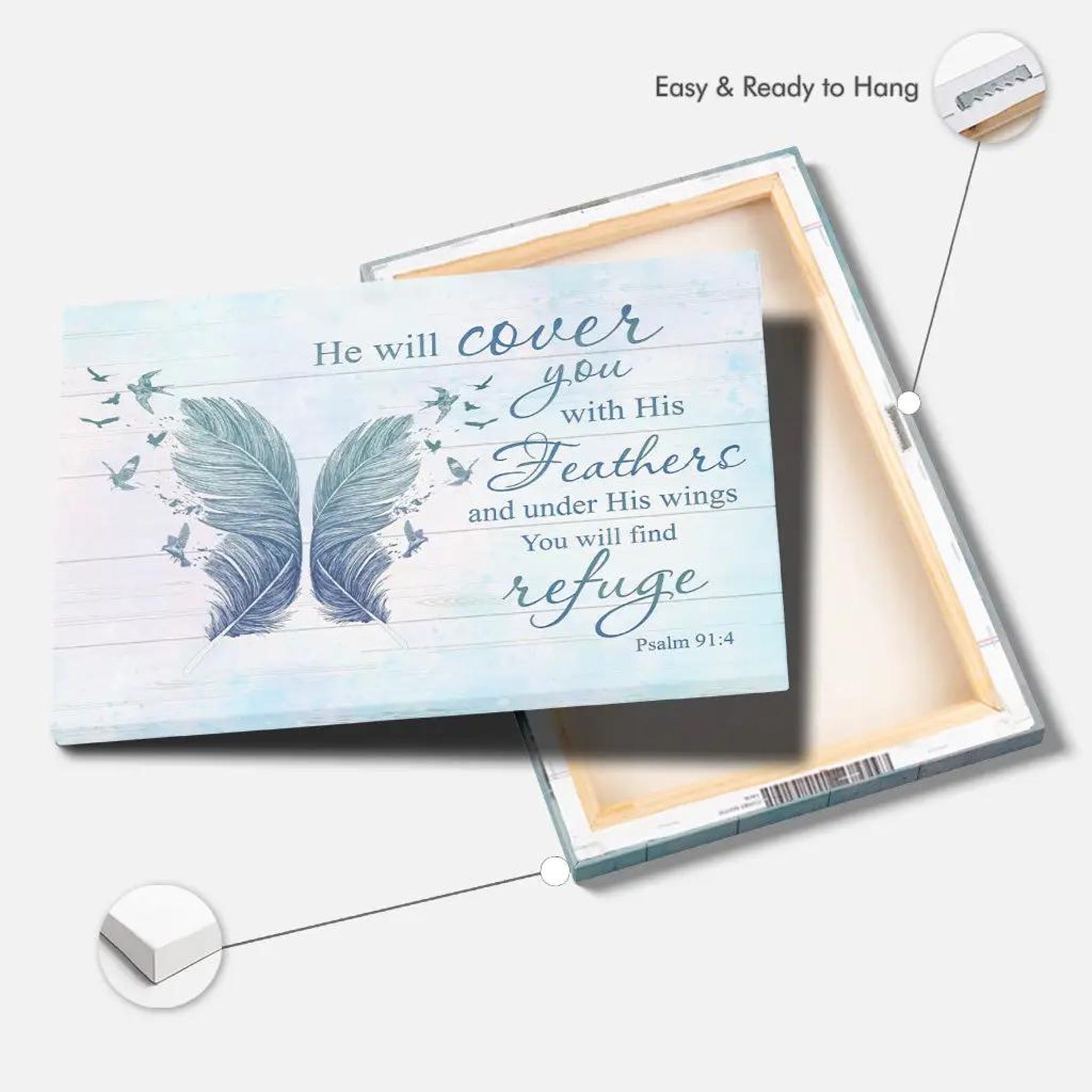 Psalm 91:4 Wall Art Canvas | He Will Cover You With His Feathers ...
