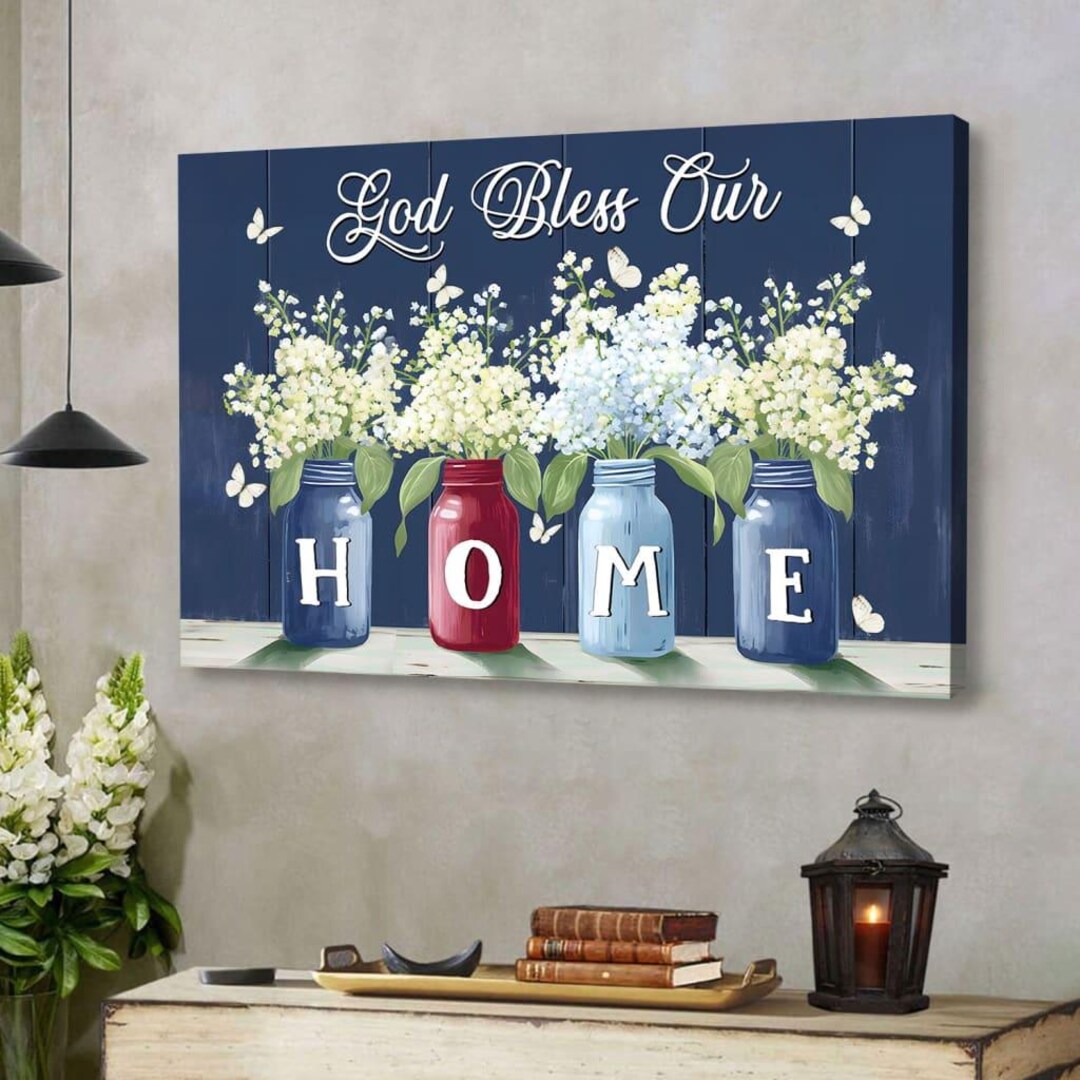 God Bless Our Home Wall Art, Christian Farmhouse Decor, Mason Jar ...